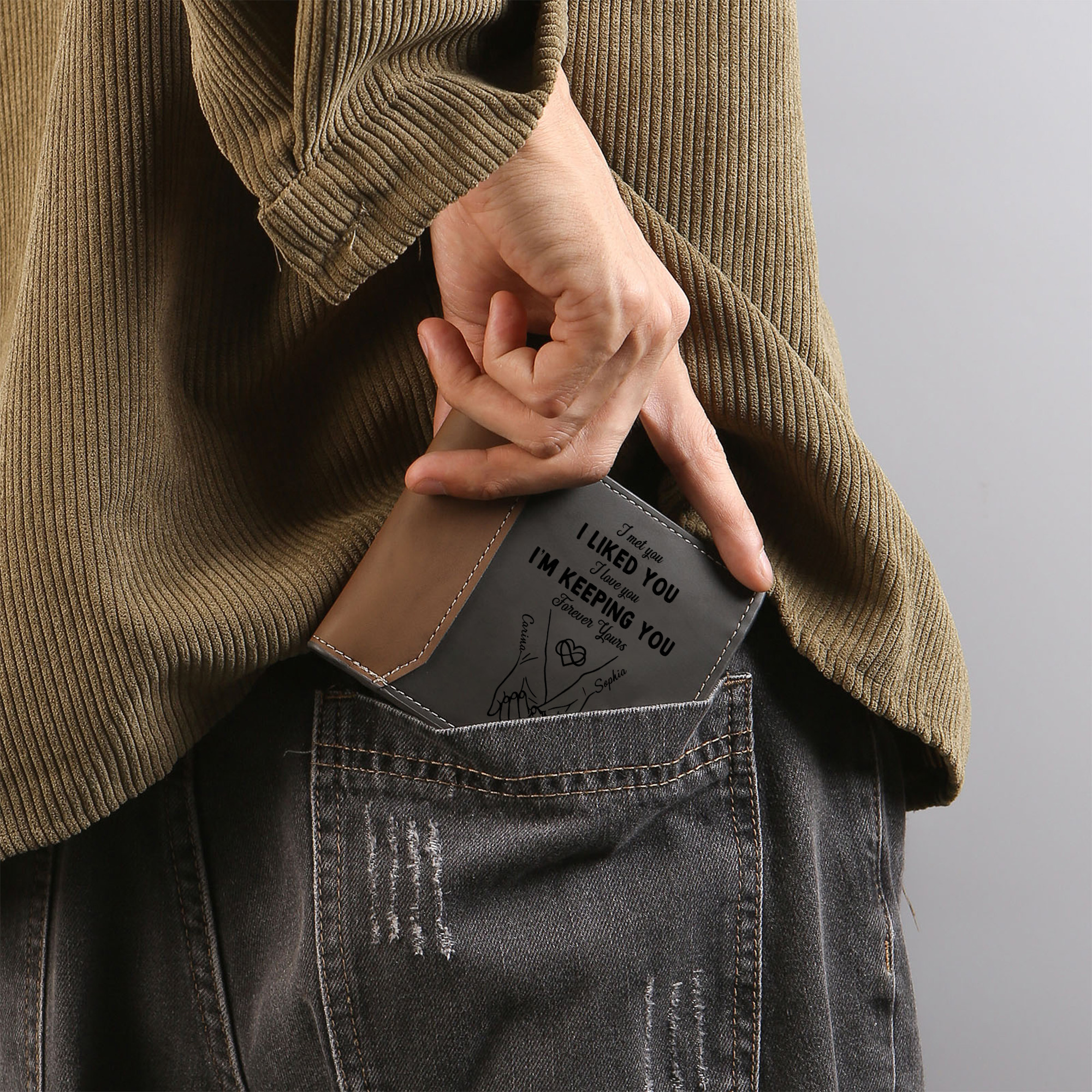 Personalized Photo Leather Wallet Custom 2 Names Couple Pinky Promise ...