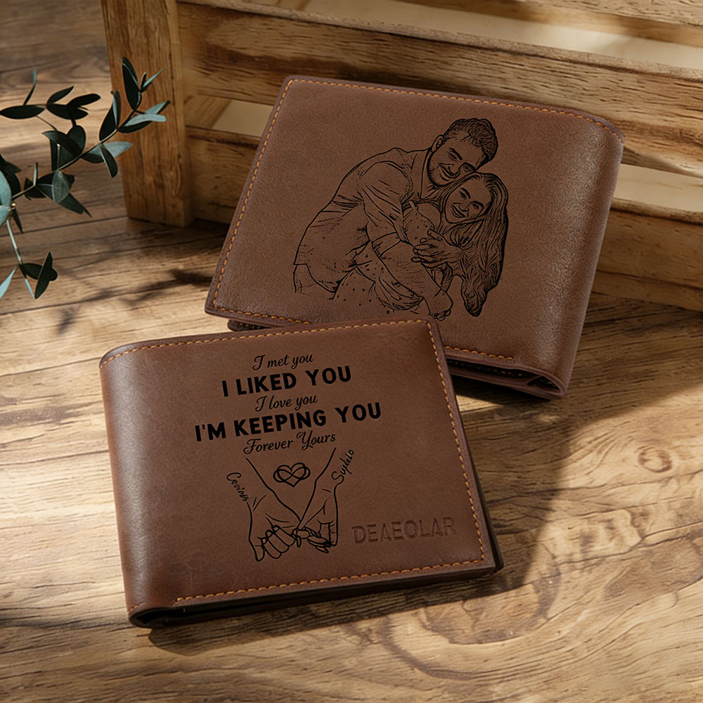 Personalized Photo Leather Wallet, Customizable with 2 Names, Couple ...