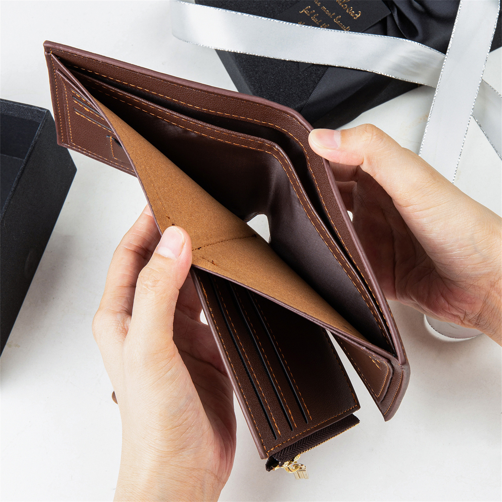 Personalized Photo Leather Wallet, Customizable with 2 Names, Couple ...